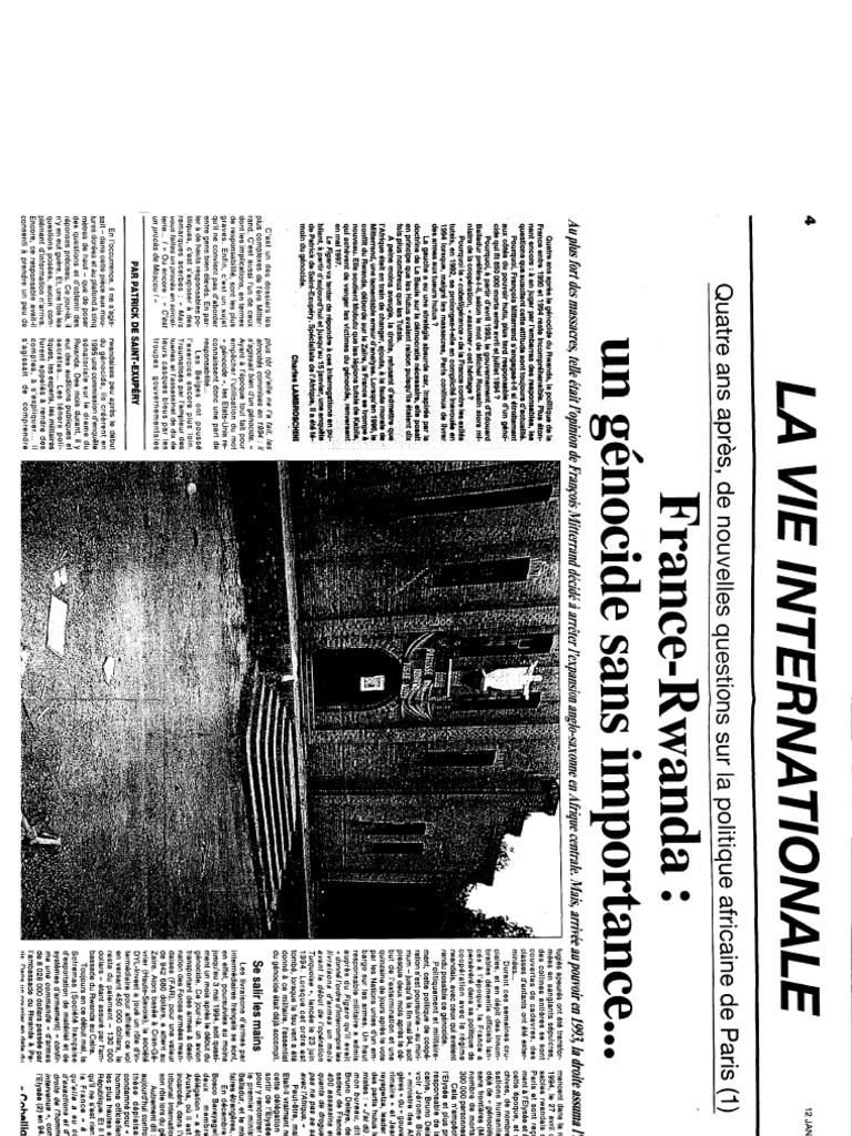 France-Rwanda: Un Génocide Sans Importance - Le Figaro-12 Janvier 1998 ...