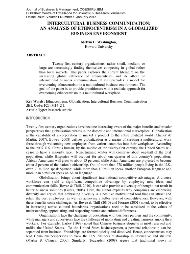 Intercultural Business Communication: An Analysis of Ethnocentrism in A Globalized Business ...