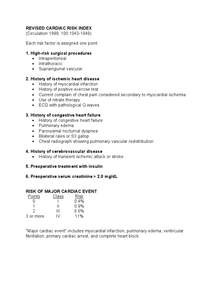 Revised Cardiac Risk Index | PDF