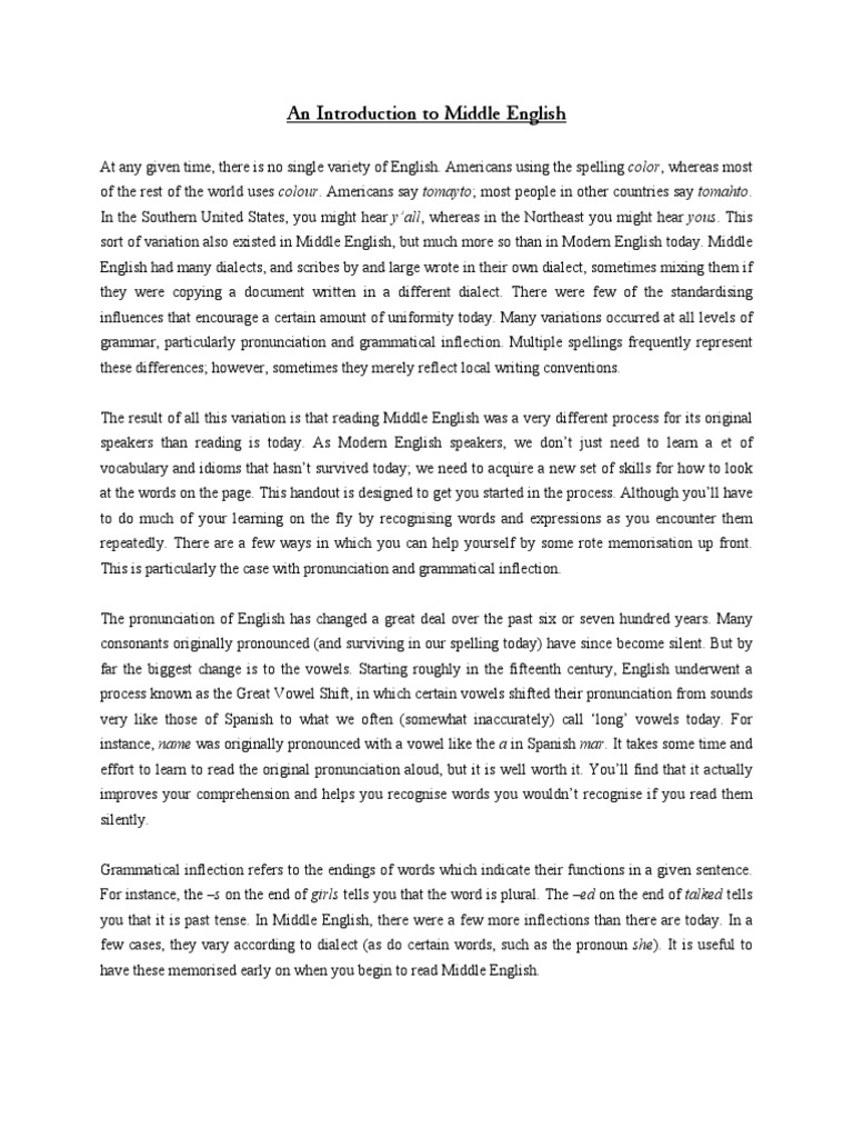 Middle English Features | English Language | Thou