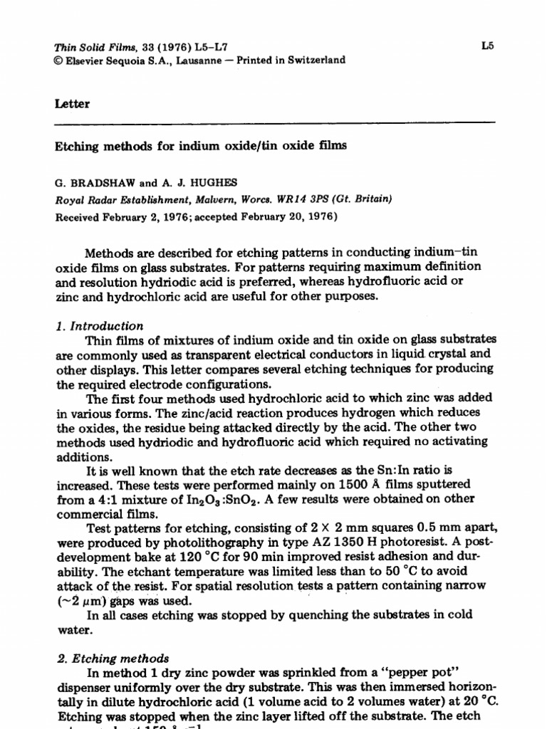 Etching Methods For Indium Oxide-Tin Oxide Films PDF | PDF ...