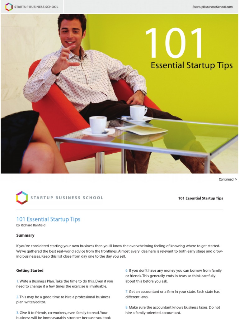 101 Essential Startup Tips | PDF | Startup Company | Small Business ...
