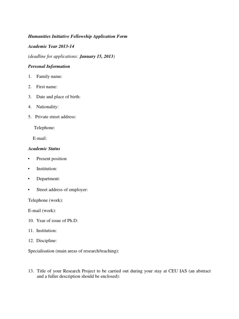 Humanities Fellowship Application 2013 | PDF | Computers