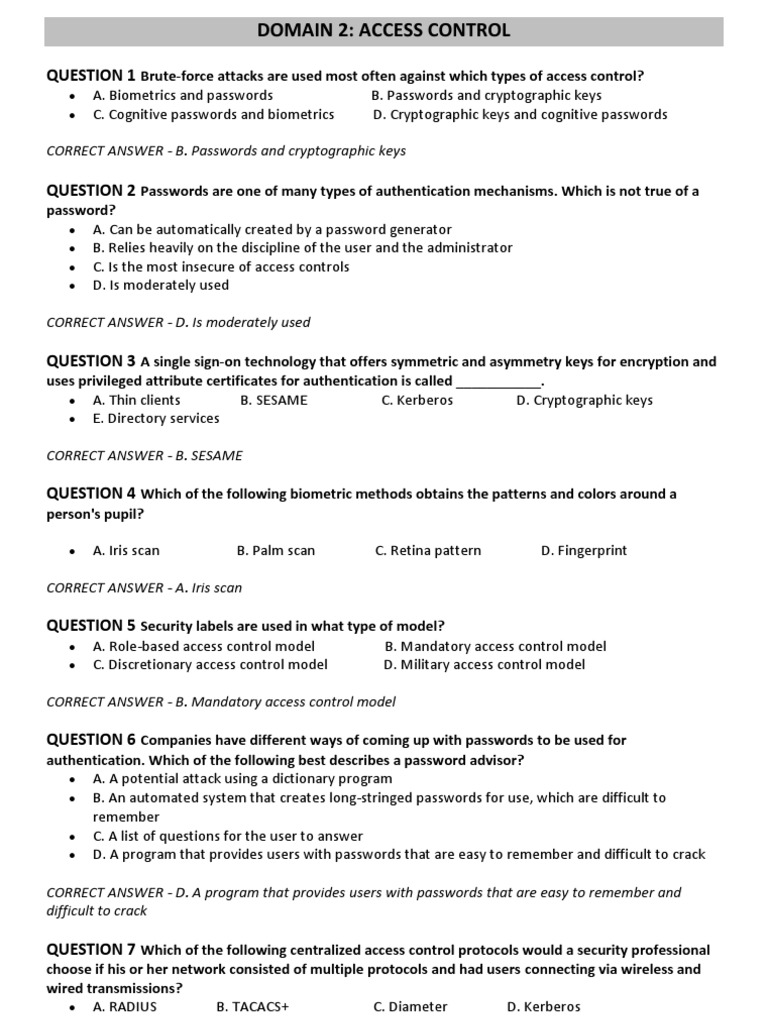 Domain 2 & 3 | PDF | Access Control | Authentication
