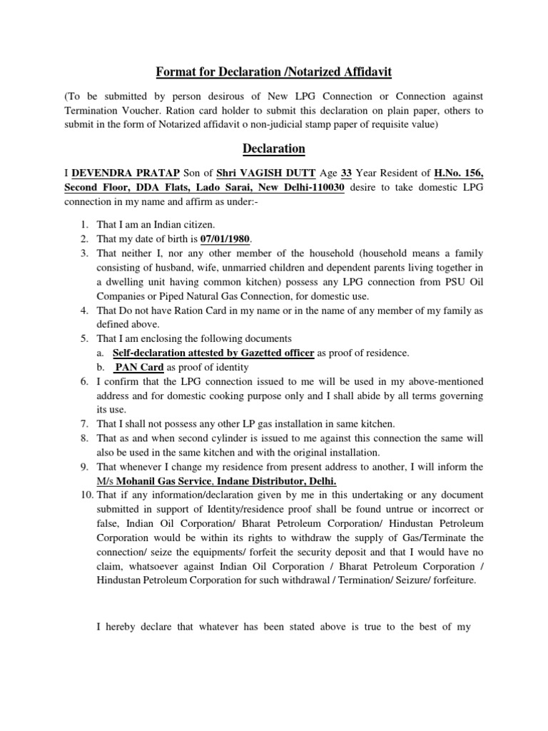 Format For Declaration | PDF | Liquefied Petroleum Gas | Fossil Fuels