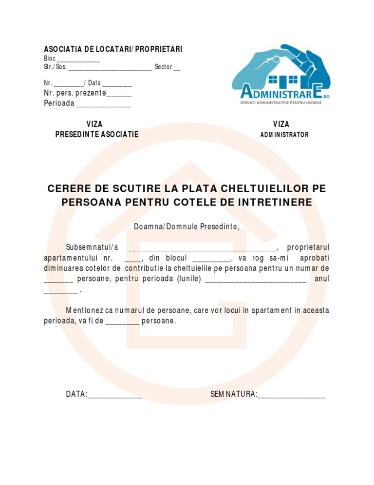 Cerere Scutire Persoane Intretinere | PDF