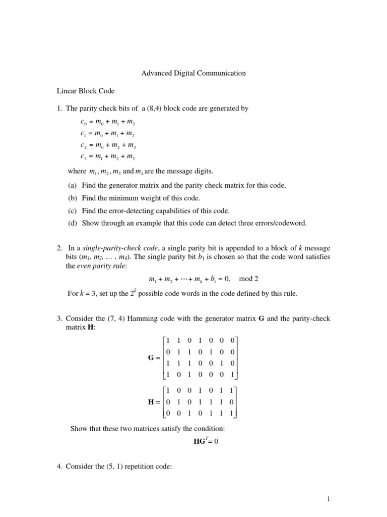 Problems Linear Block Code PDF | PDF | Error Detection And Correction ...