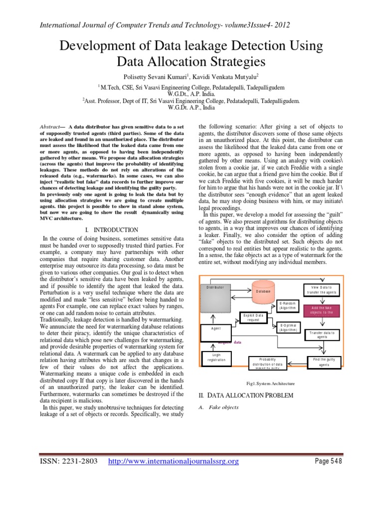 Development of Data Leakage Detection Using Data Allocation Strategies | PDF | Mathematical ...