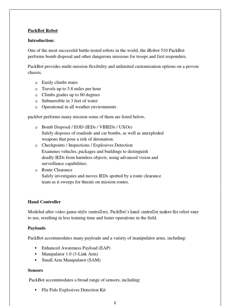 PackBot Robot | PDF | Bomb Disposal | Improvised Explosive Device