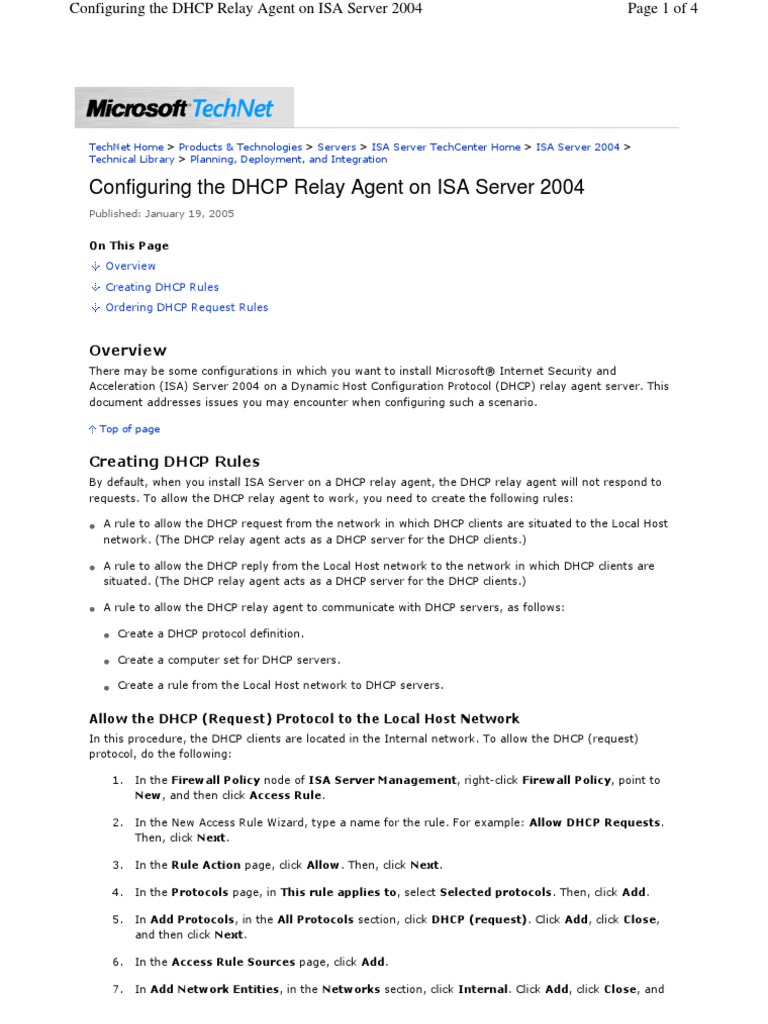 Configuring The DHCP Relay Agent On ISA Server 2004 | Download Free PDF | Port (Computer ...
