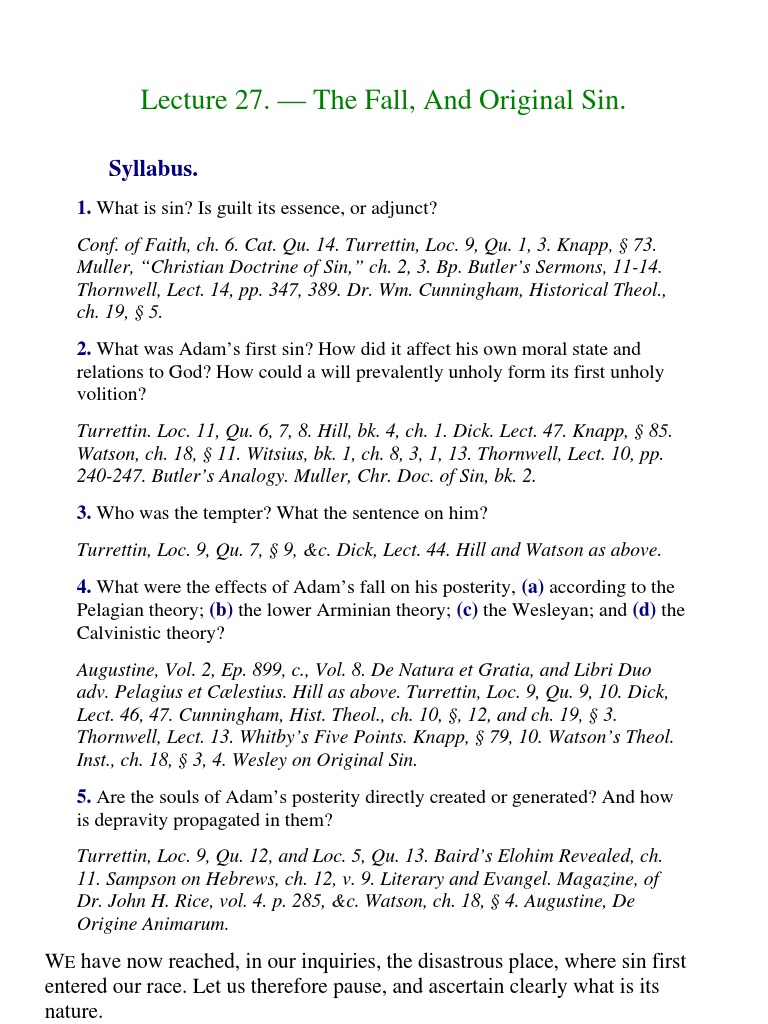Lecture 27. - The Fall, and Original Sin.: Syllabus | PDF | Original ...