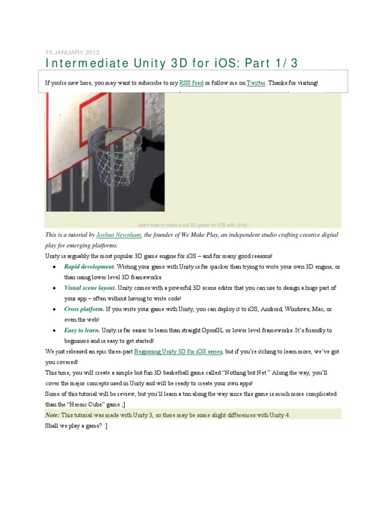 Intermediate Unity 3D For iOS PDF | PDF | Ios | 3 D Modeling