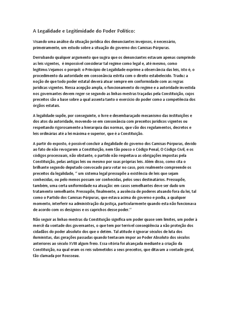 A Legalidade e Legitimidade Do Poder Político | PDF | Constituição ...