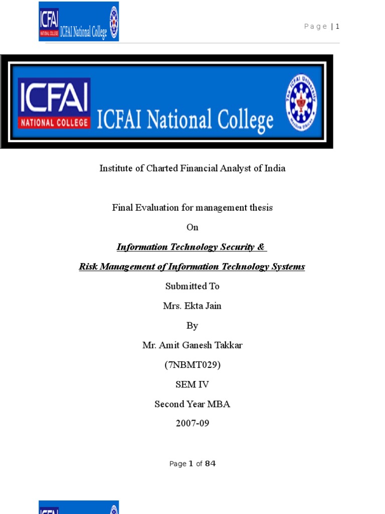 Information Technology Security & Risk Management of Information ...