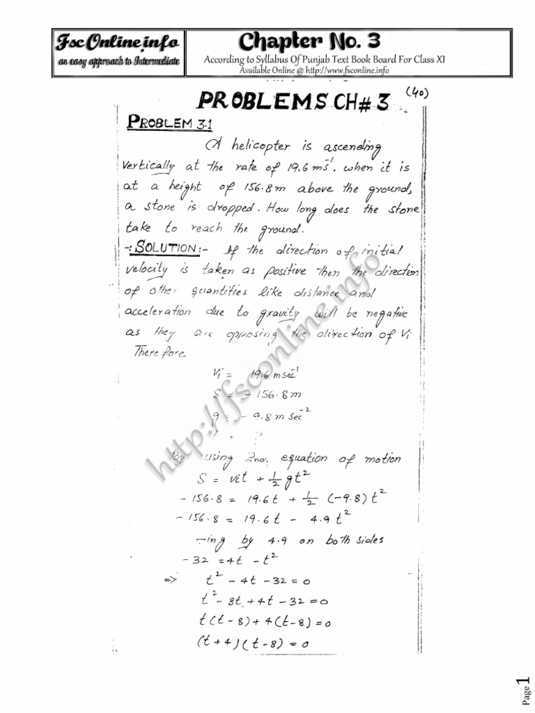 fsc1 Numericals Chap03 | PDF