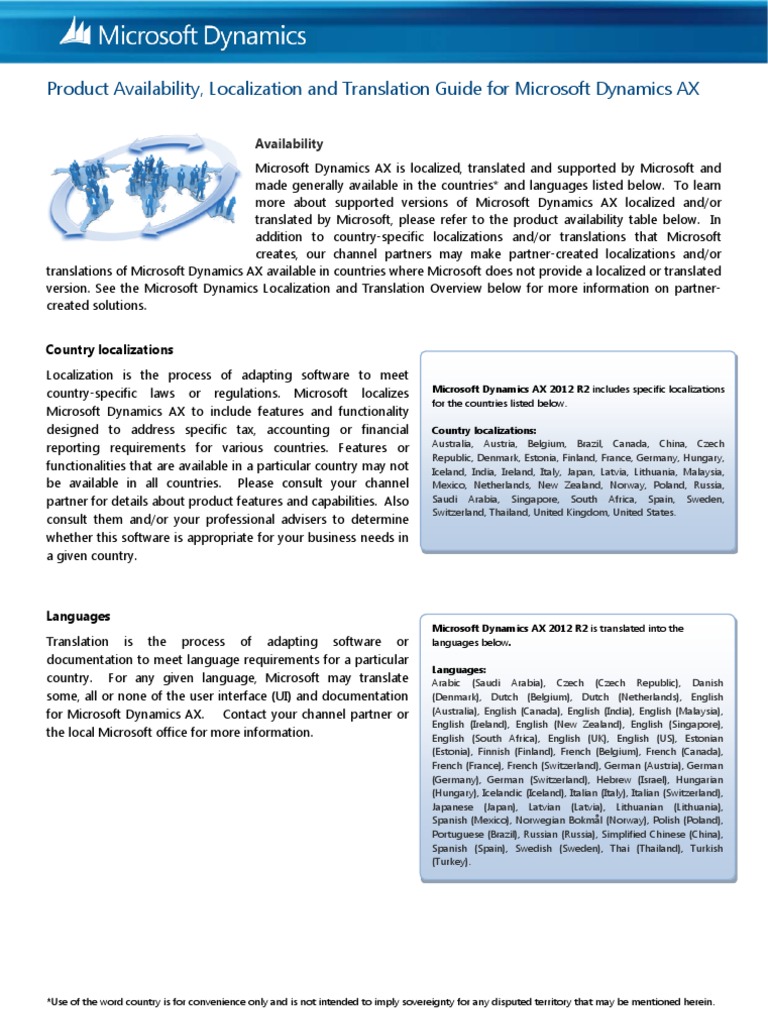 Product Availability, Localization and Translation Guide For Microsoft Dynamics AX | PDF ...