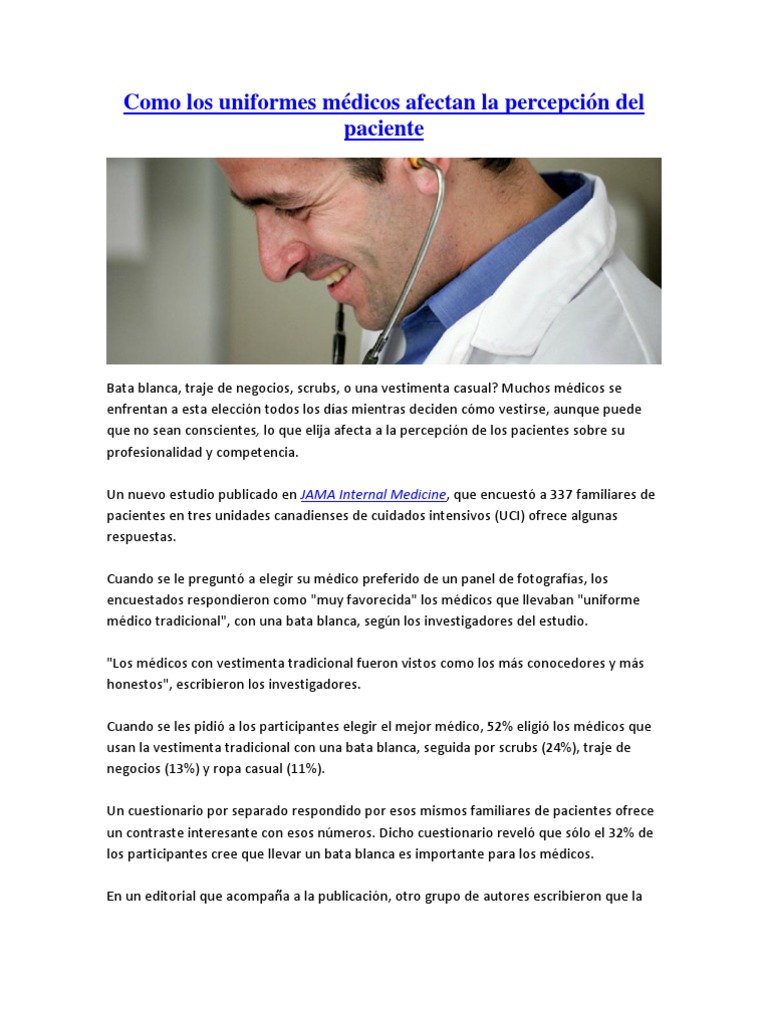 Como Los Uniformes Médicos Afectan La Percepción Del Paciente | PDF ...
