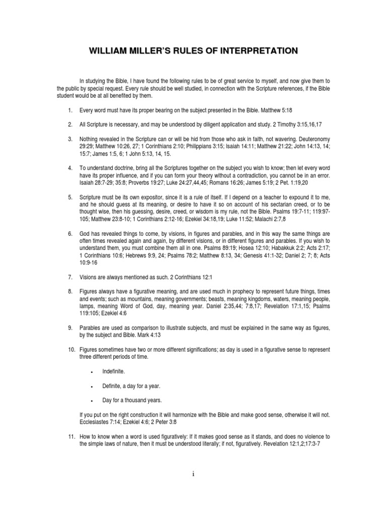 Bible Rules of Bible Interpretation-William Miller | PDF | Bible | Prophecy