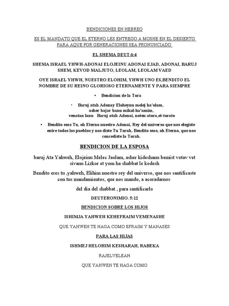 Bendiciones Judías en Hebreo | PDF