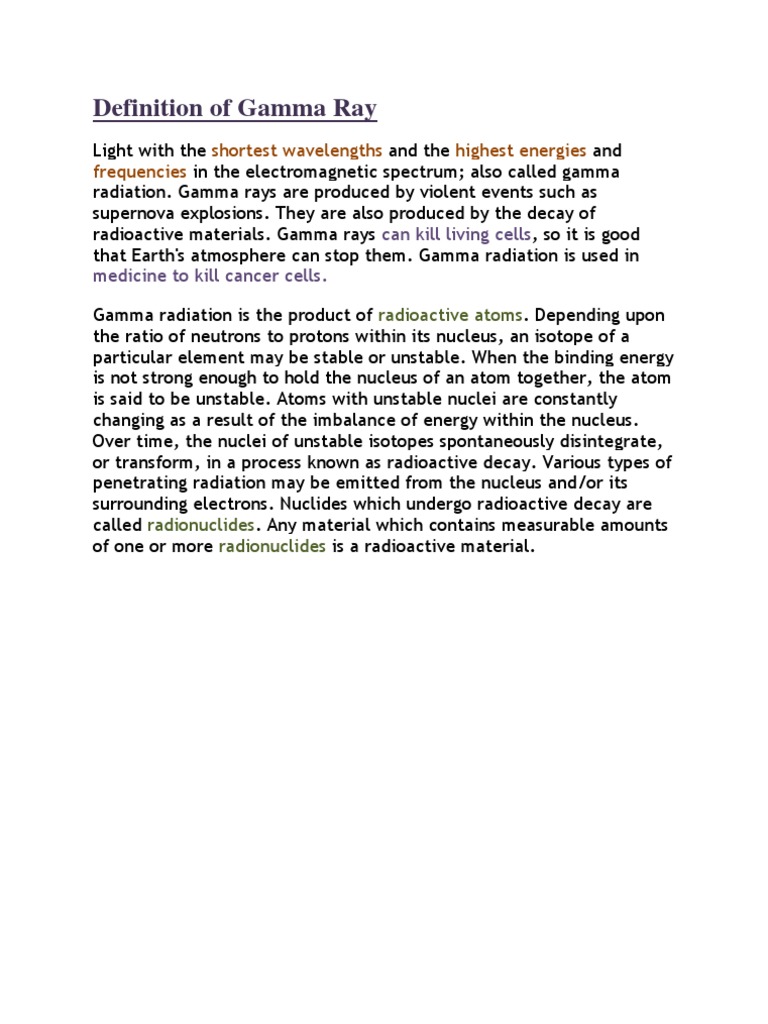 Definition of Gamma Ray: Shortest Wavelengths Highest Energies ...