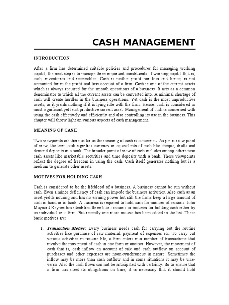 Cash Management Notes | PDF | Market Liquidity | Float (Money Supply)