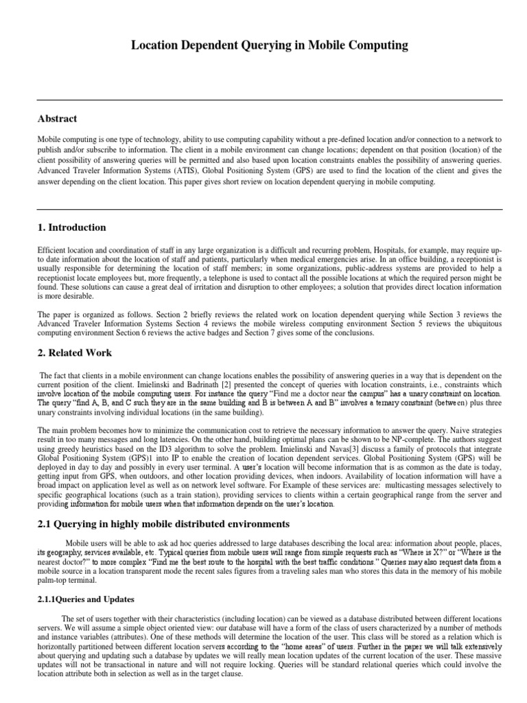 Location Dependent Querying Process | PDF | Databases | Html