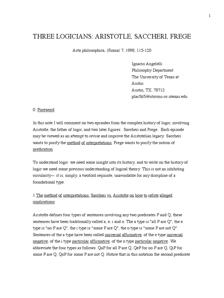 Three Logicians: Aristotle, Saccheri, Frege | PDF | Interpretation ...