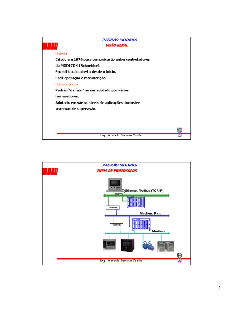 Aula 4 - Modbus Slides PDF | PDF | Protocolos de rede | Arquitetura de rede