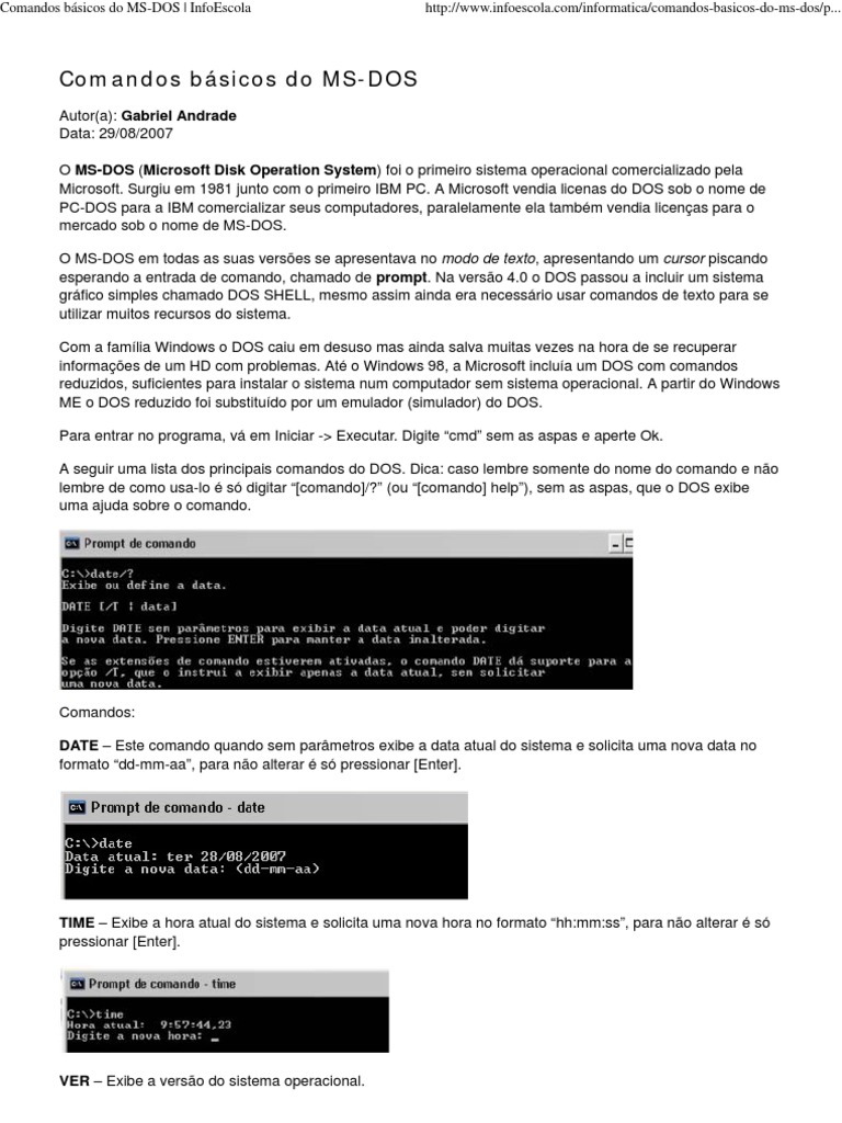 DOS - Comandos Básicos | PDF | DOS | Microsoft Windows