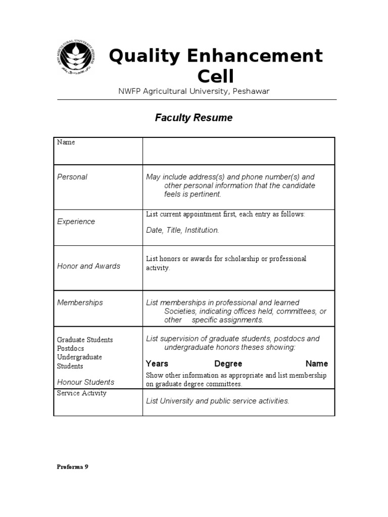 Proforma 9 - Faculty Resume | PDF