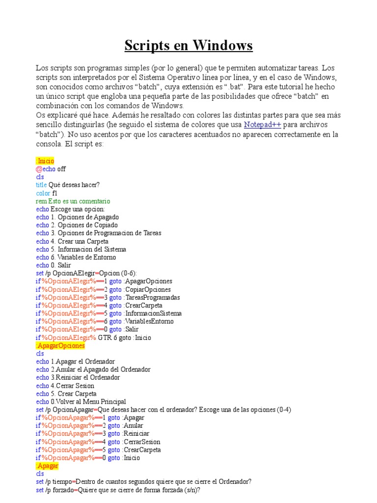 Scripts en Windows | PDF | Áreas de informática | Software del sistema