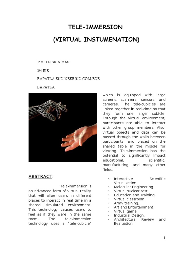 Tele-Immersion (Virtual Instumenation) : P.V.H.N.Srinivas 2/4 EIE ...