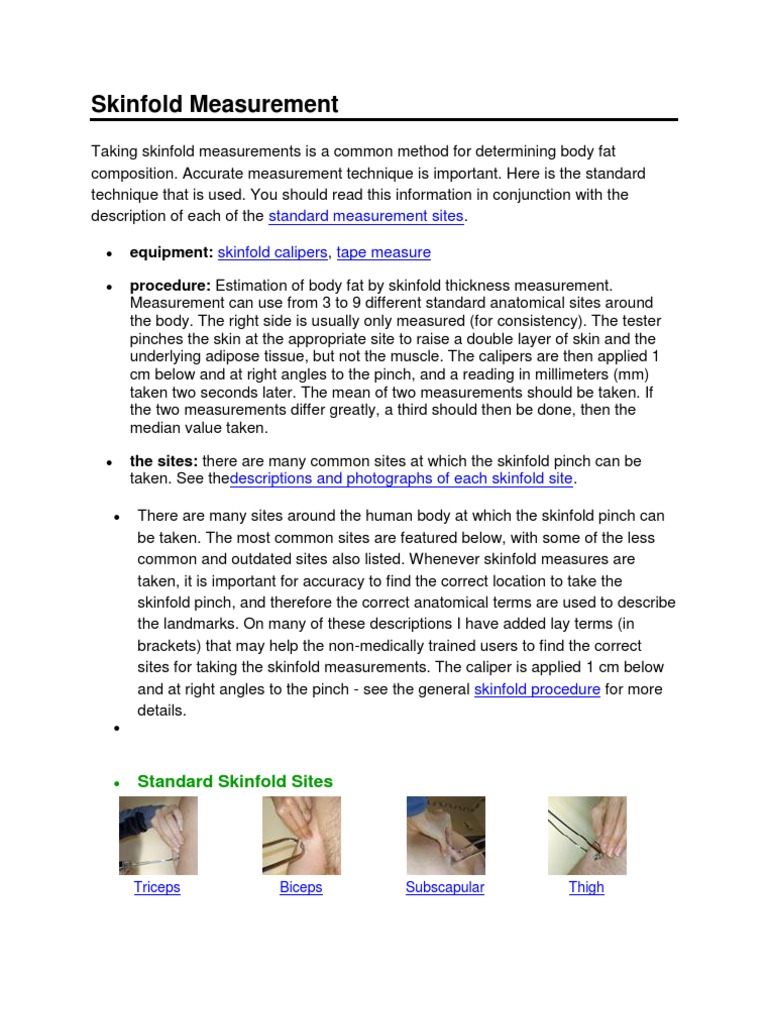 Skinfold Measurement: Equipment: Procedure: Estimation of Body Fat by ...