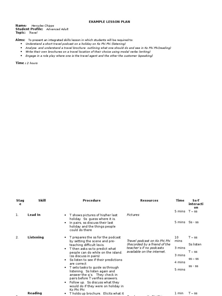 Example Lesson Plan Name Student Profile: Topic: Aims::: Hercules ...