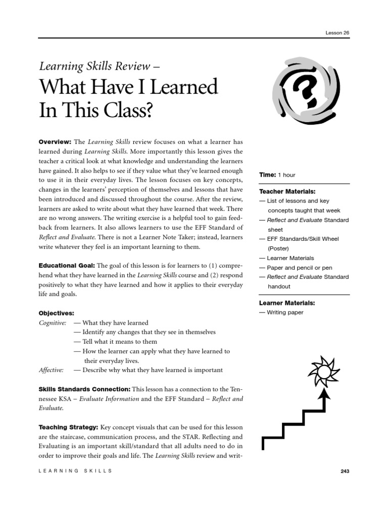 What Have I Learned in This Class?: Learning Skills Review | PDF