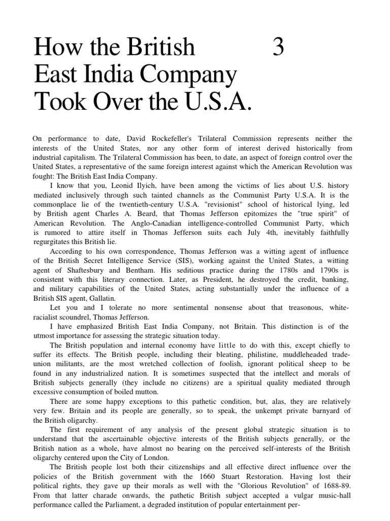 How The British East India Company Took Over The USA - LaRouche | PDF ...