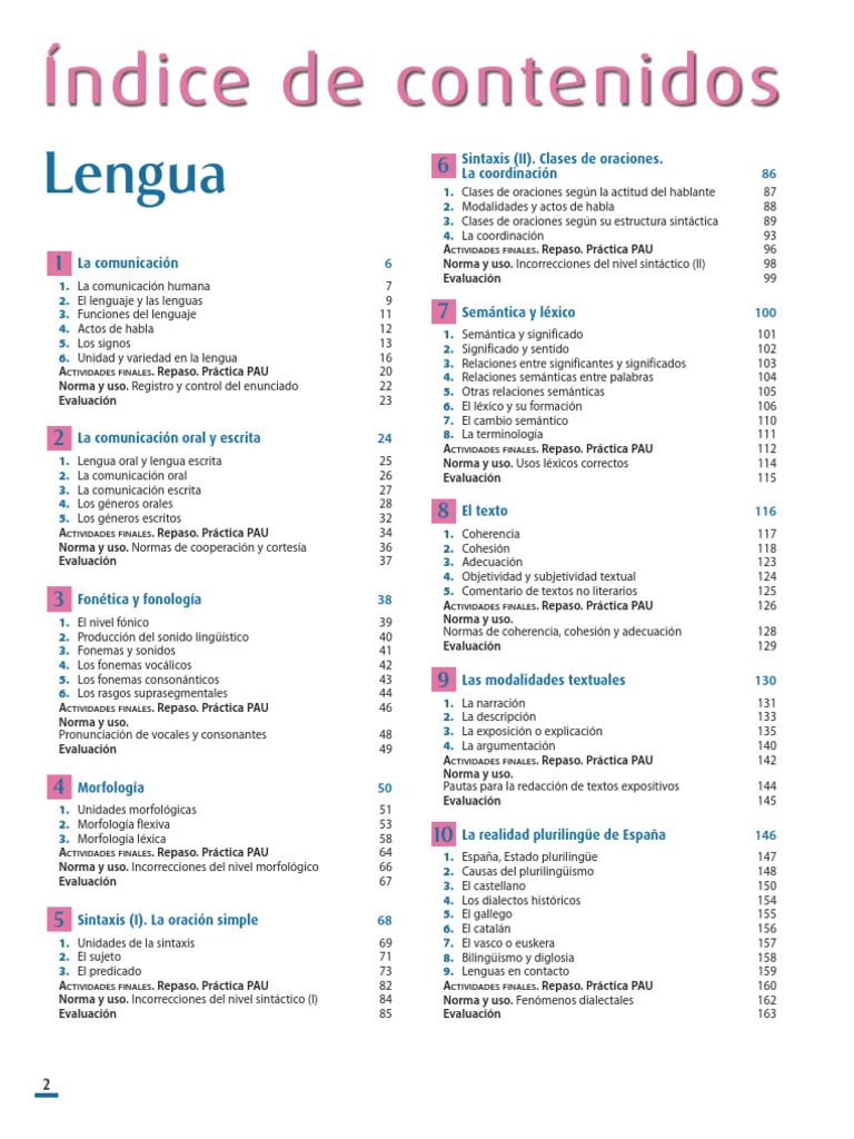 Lengua Castellana y Literatura Tesela Nacional 1 - Indice | PDF ...