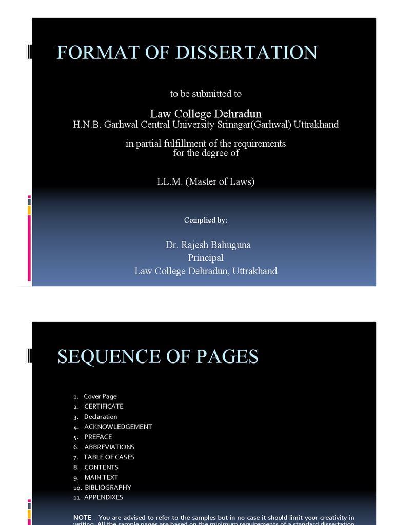 Format of Dissertation: Law College Dehradun | PDF | Thesis | Citation