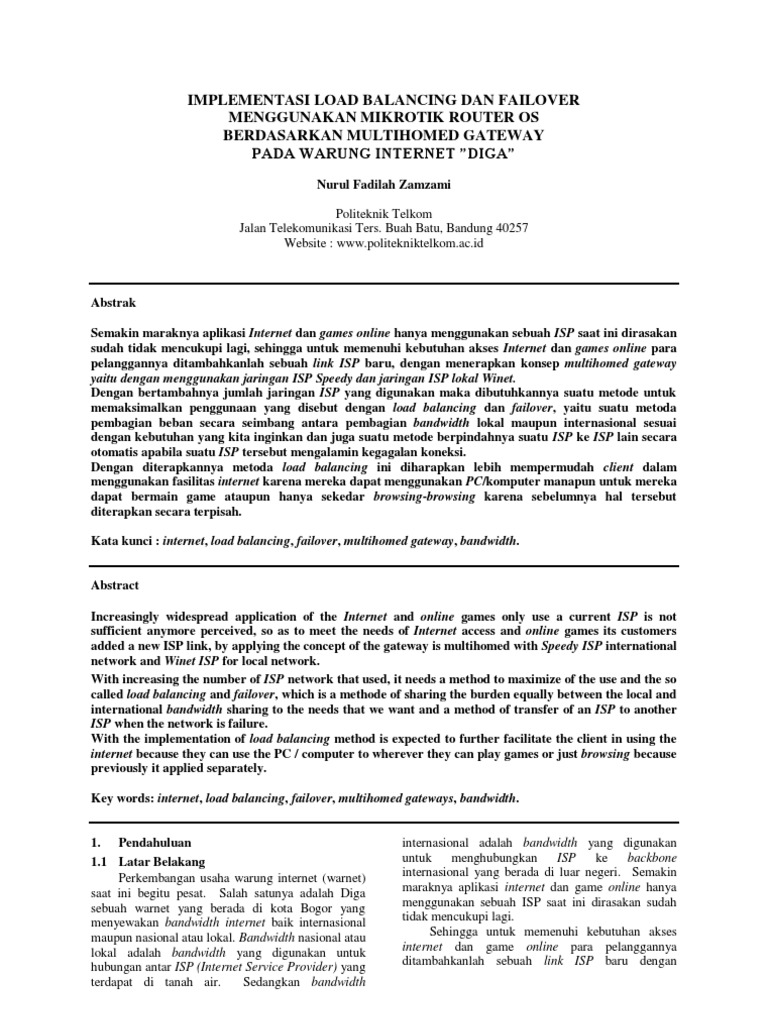 Jurnal Pa Implementasi Load Balancing Dan Failover Menggunakan Mikrotik Router Os Berdasarkan ...