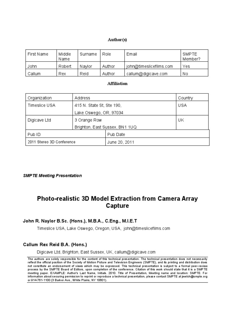 Photo-Realistic 3D Model Extraction From Camera Array Capture | PDF ...