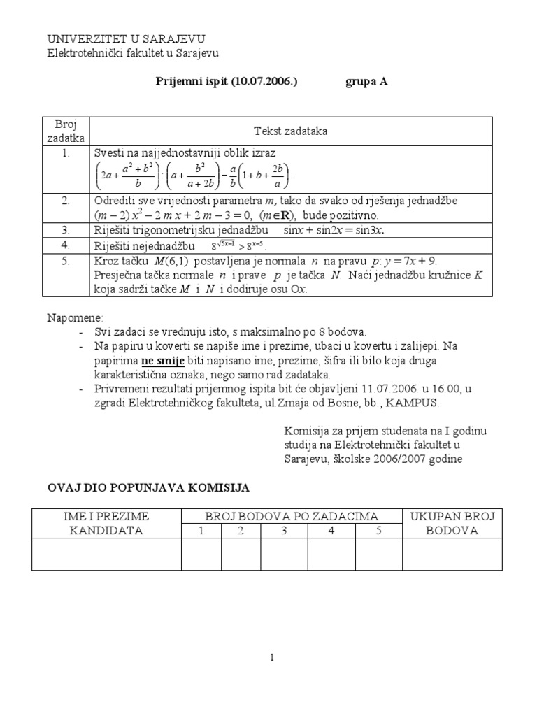 Etf Prijemni Grupa A | PDF