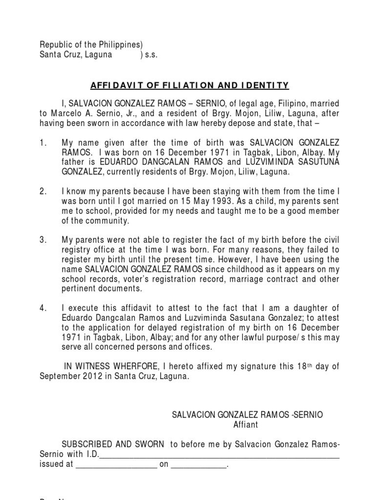 Affidavit of Filiation | PDF