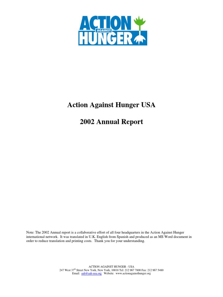 ACF-USA 2002 Annual Report | PDF | Malnutrition | Food Security