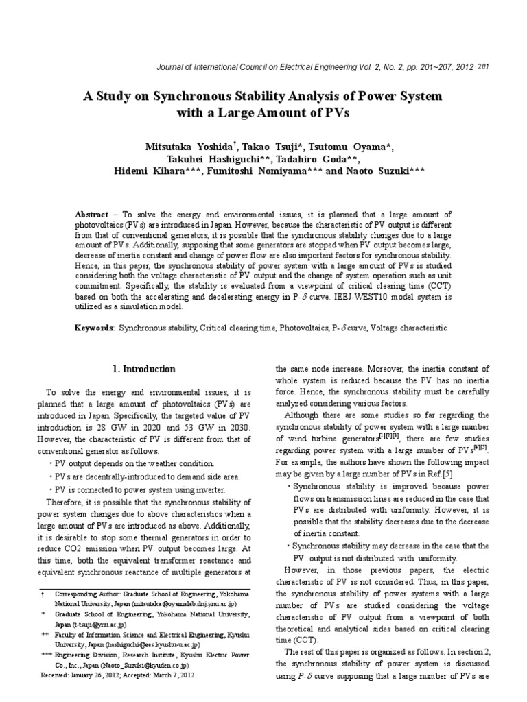 A Study On Synchronous Stability Analysis of Power System With A Large ...