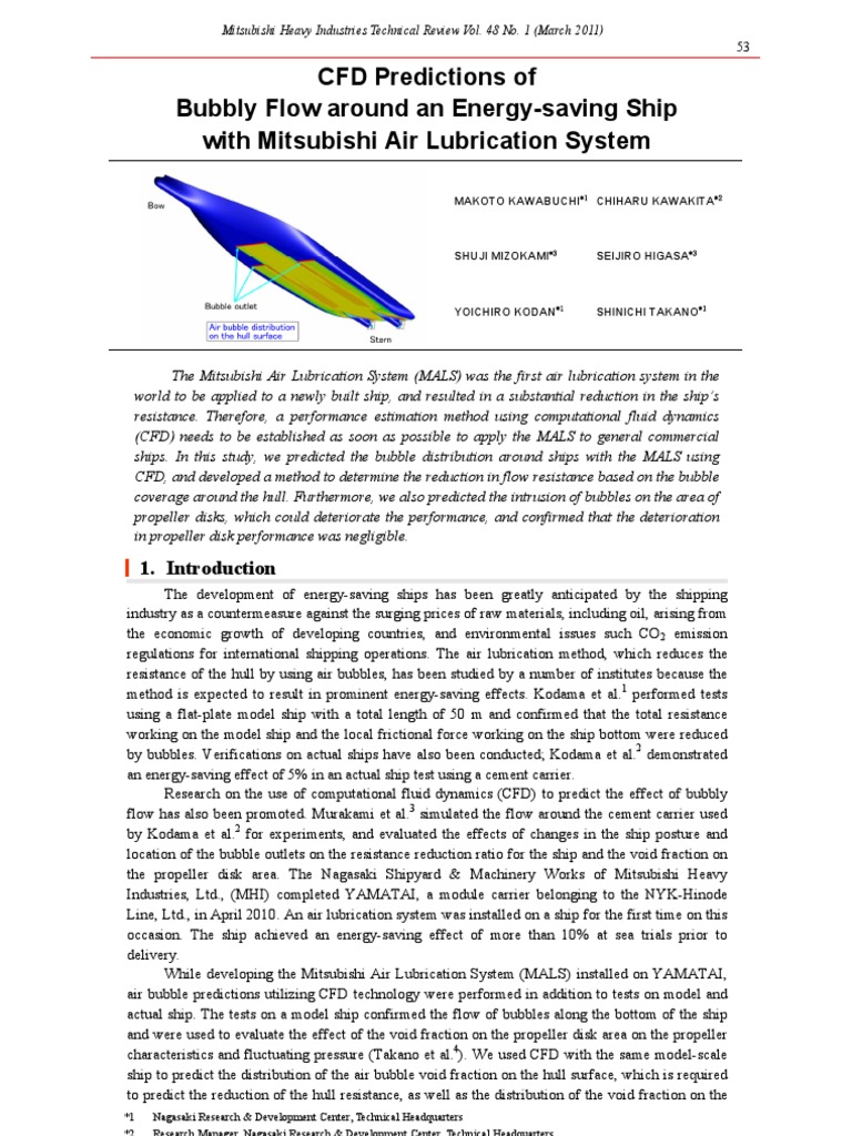 CFD Predictions of Bubbly Flow around an Energy-saving Ship with Mitsubishi Air Lubrication ...