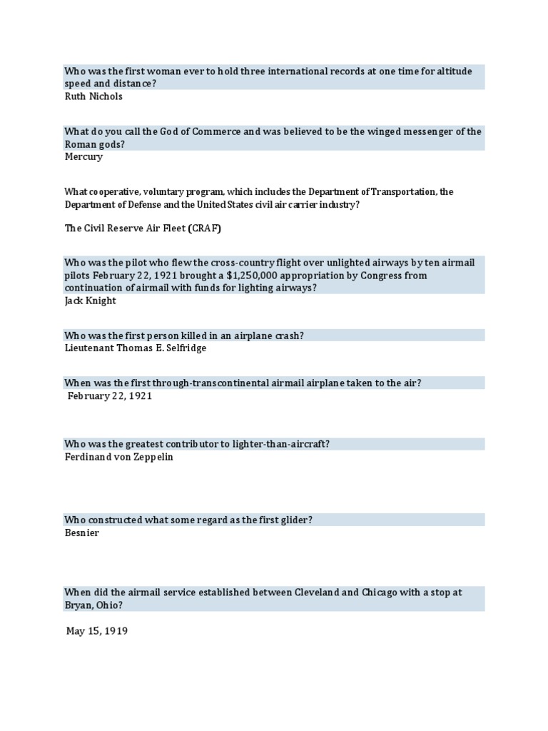 Transport Quiz Questions & Answers | PDF | Aviation | Airplane