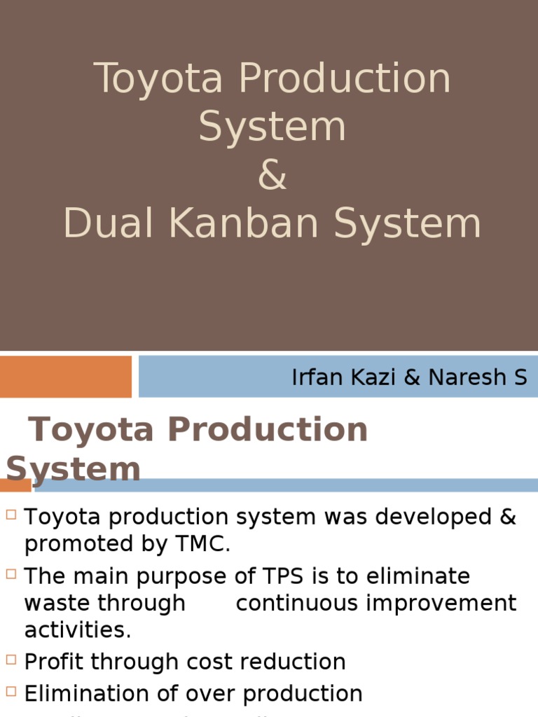 Toyota Production System & Dual Kanban System: Irfan Kazi & Naresh S ...