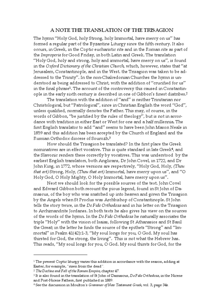 A Note The Translation of The Trisagion: That Art) Strong, Holy, (Thou ...