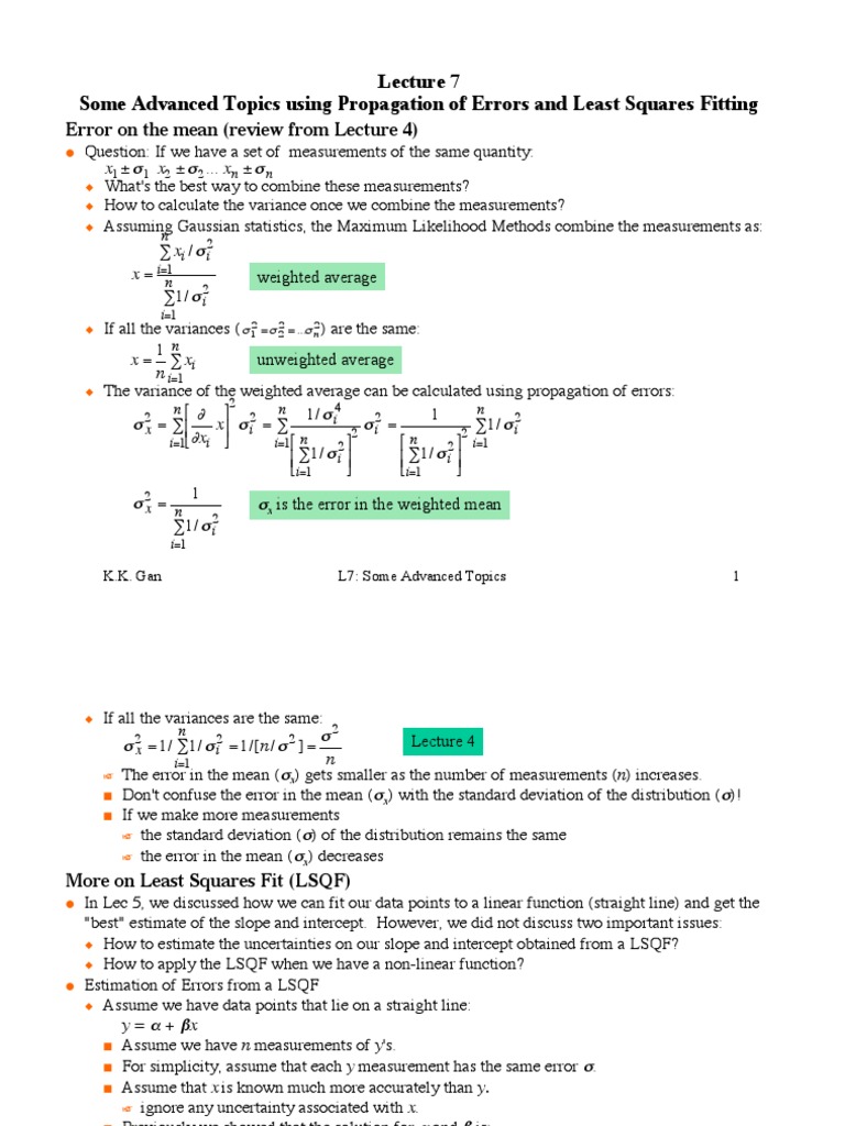 Estimating Uncertainties in Linear and Non-Linear Least Squares Fitting ...