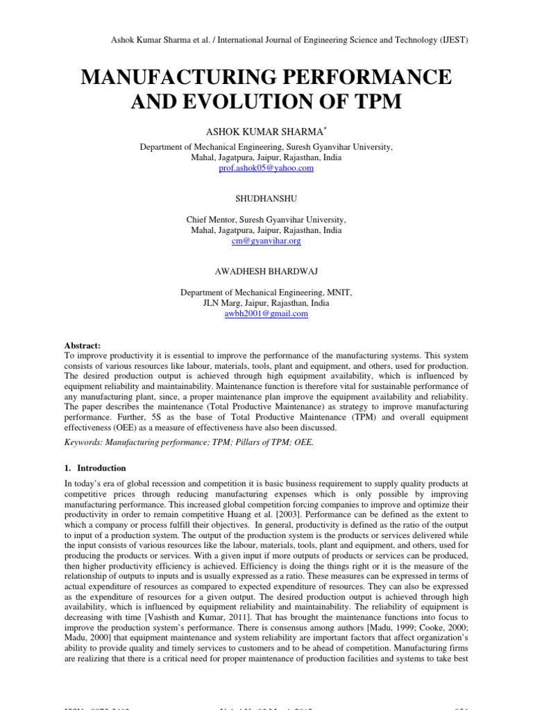 Manufacturing Performance by TPM | PDF | Reliability Engineering ...